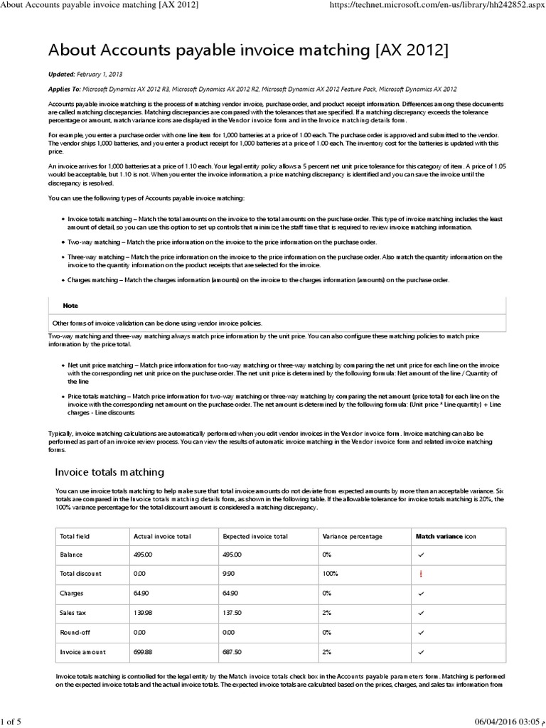 About Accounts Payable Invoice Matching (AX 2012) | PDF | Accounts ...