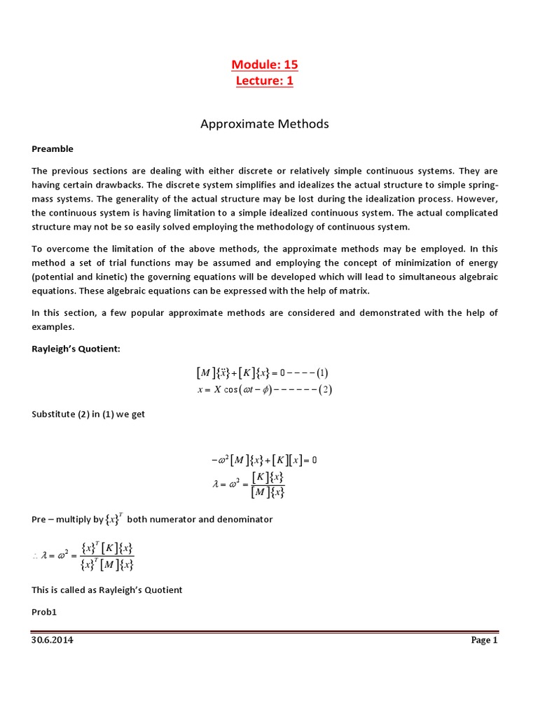 Approximate Methods: Module: 15 Lecture: 1 | PDF | Equations | Fraction ...