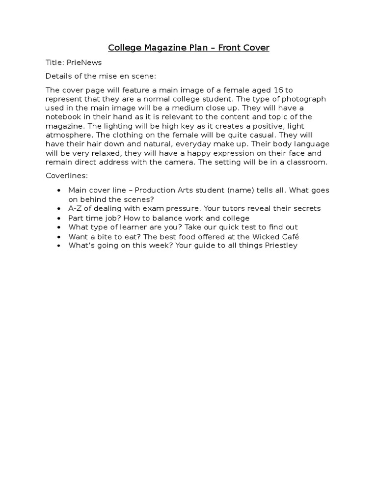 College Magazine Plan Front Cover | PDF