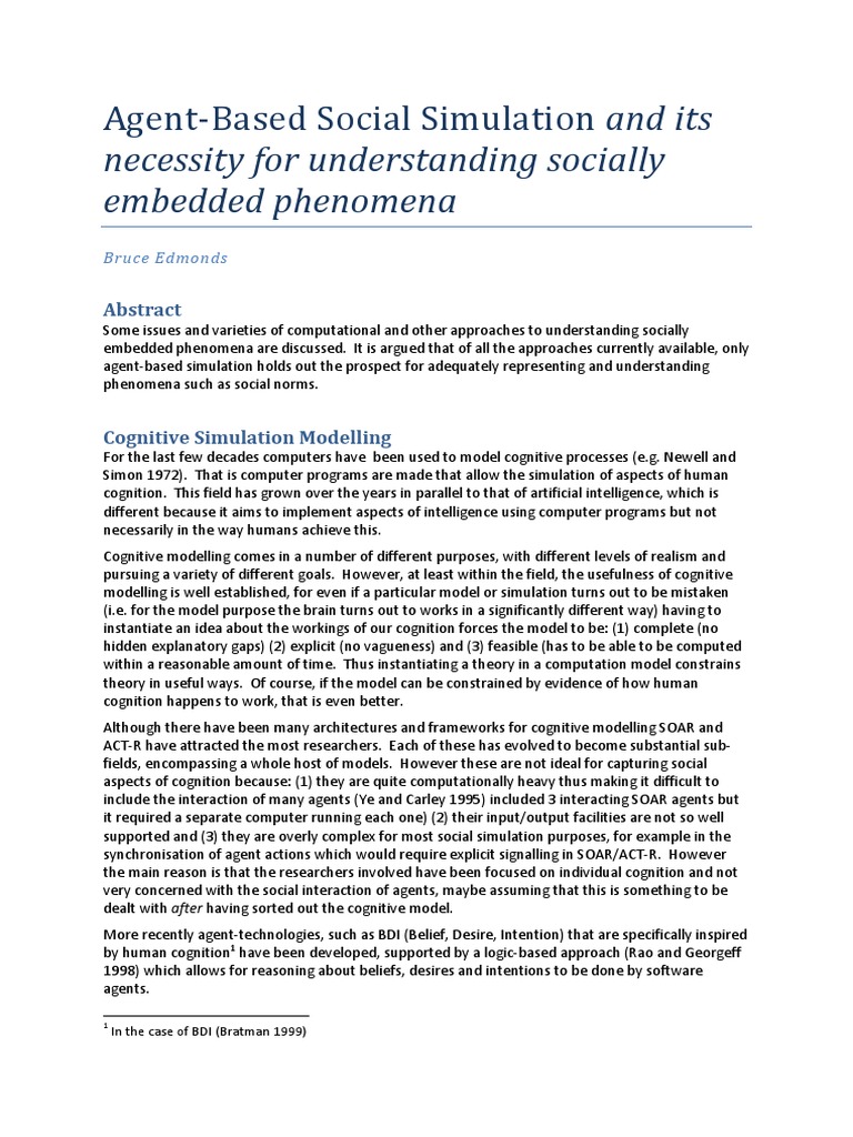 Understanding Socially Embedded Phenomena Through Agent-Based Social ...