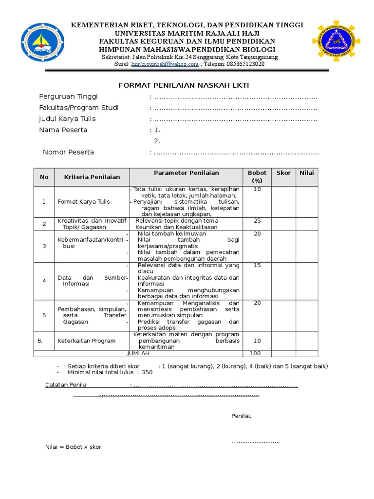 Format Penilaian Lkti | PDF