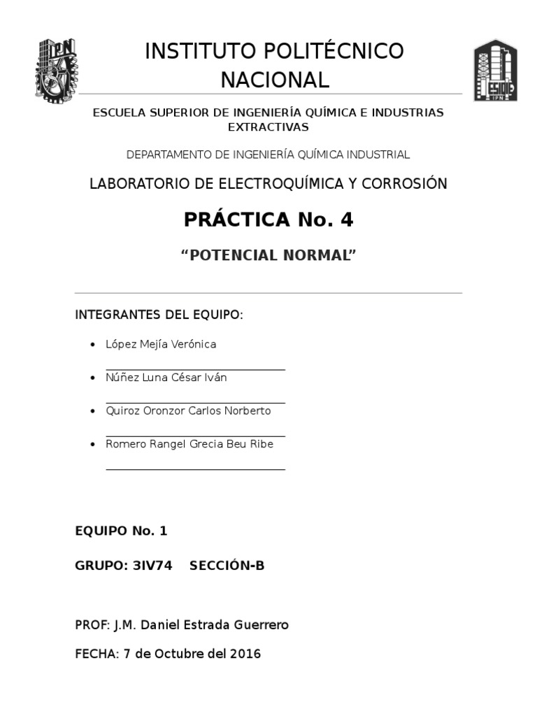 Practica No. 4 Potencial Normal ESIQIE | PDF