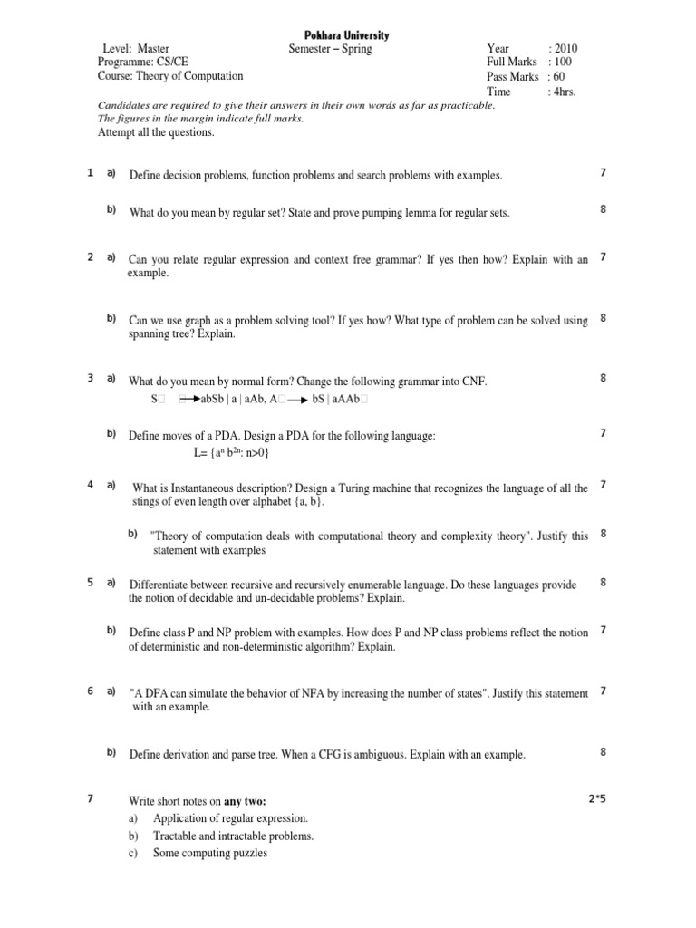 Question TOC | PDF | Theory Of Computation | Computational Complexity Theory