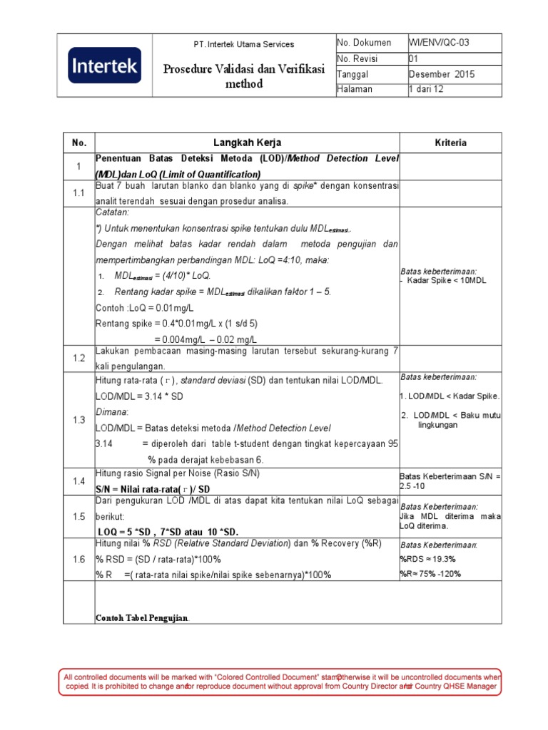 Verifikasi - Validasi Method | PDF