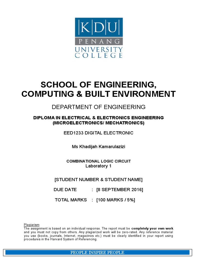 Lab 1 Combinational Logic Circuit Pdf Boolean Algebra Teaching