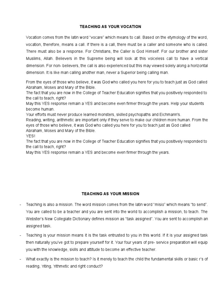Teaching As Your Vocation | PDF | Learning | Teachers