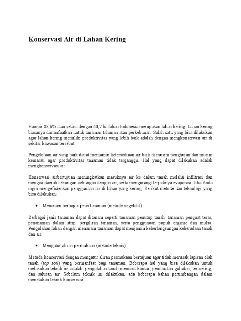 Konservasi Air Di Lahan Kering | PDF