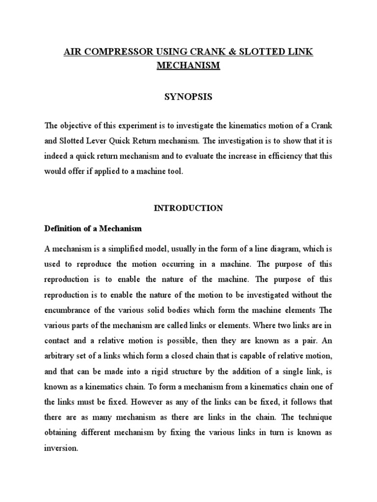 Air Compressor Using Crank and Slotted Link Mechanism | PDF