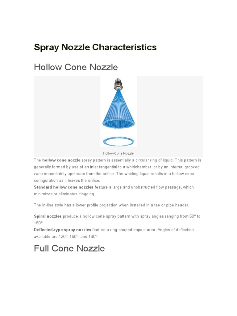 Spray Nozzle Characteristics | PDF | Continuum Mechanics | Liquids