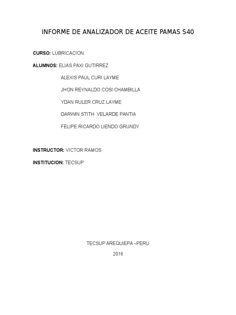 Informe de Analizador de Aceite Pamas s40 | PDF | Informática ...