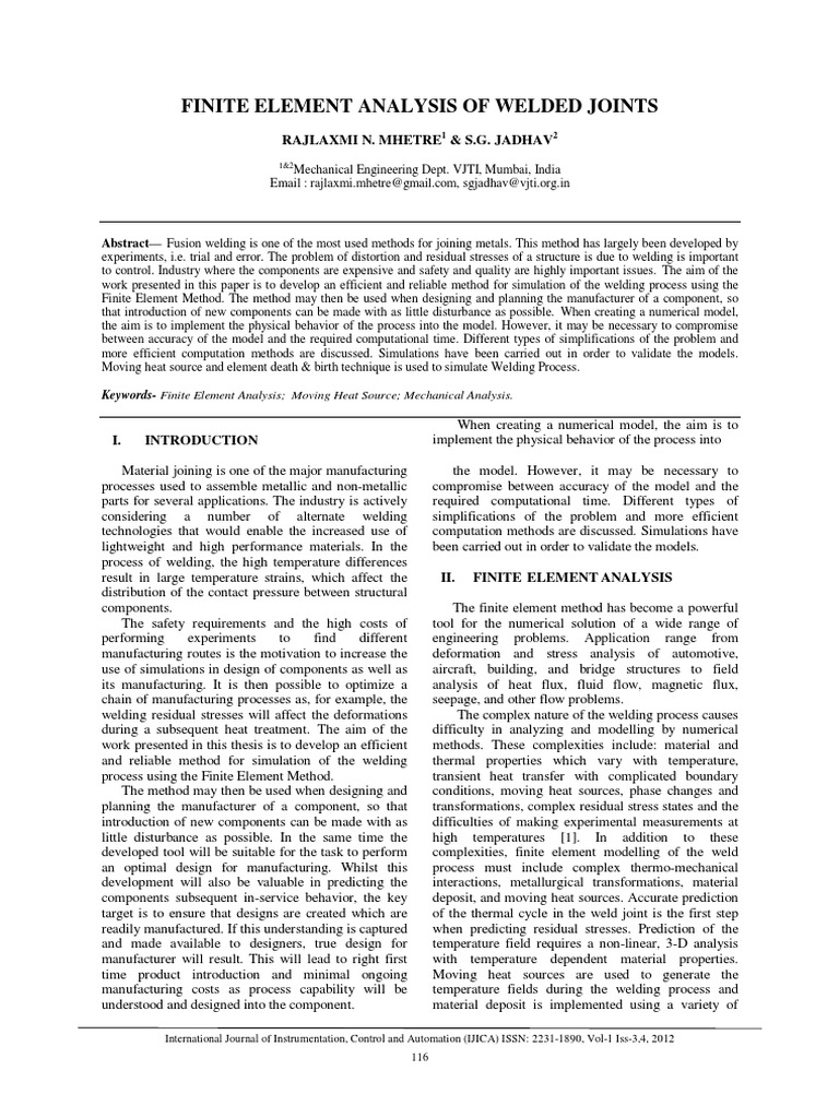 Finite Element Analysis of Welded Joints | PDF | Welding | Construction