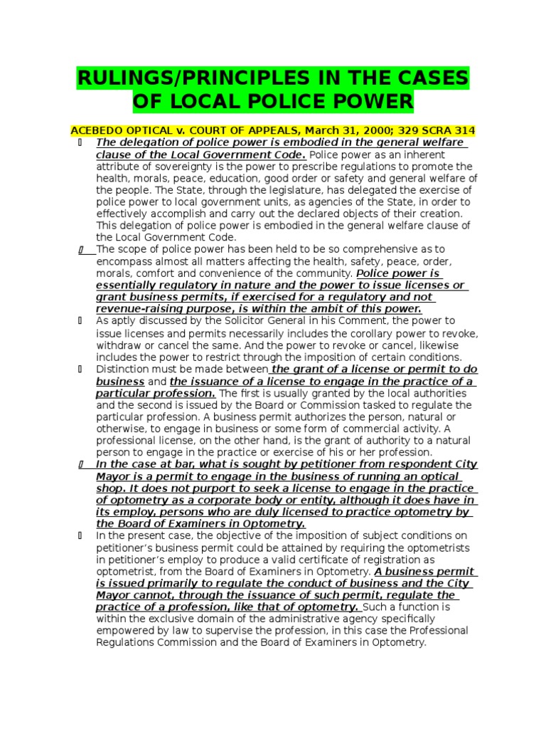 Cases - Police Power | PDF | Optometry | Rational Basis Review