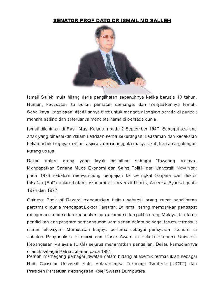 Senator Prof Dato DR Ismail MD Salleh | PDF