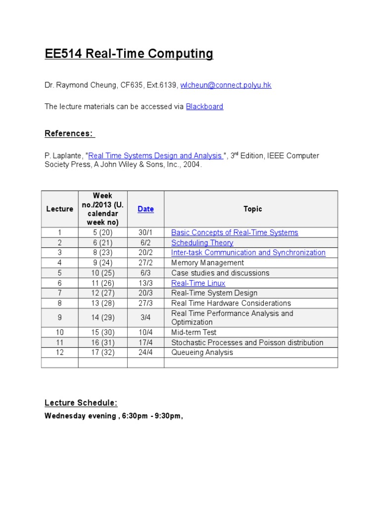 EE514 Lecture Time Table | PDF | Real Time Computing | Computer Engineering