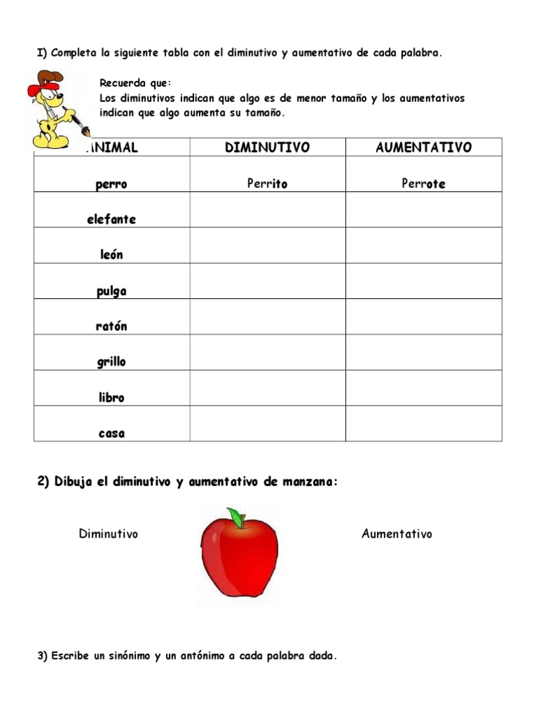 Actividades Aumentativo - Diminutivo | PDF | Artes del Lenguaje y ...