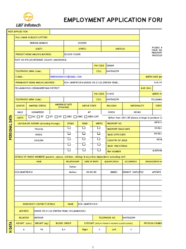 Empolyment Application Form - Ver 1.5 | PDF | Marriage | Business