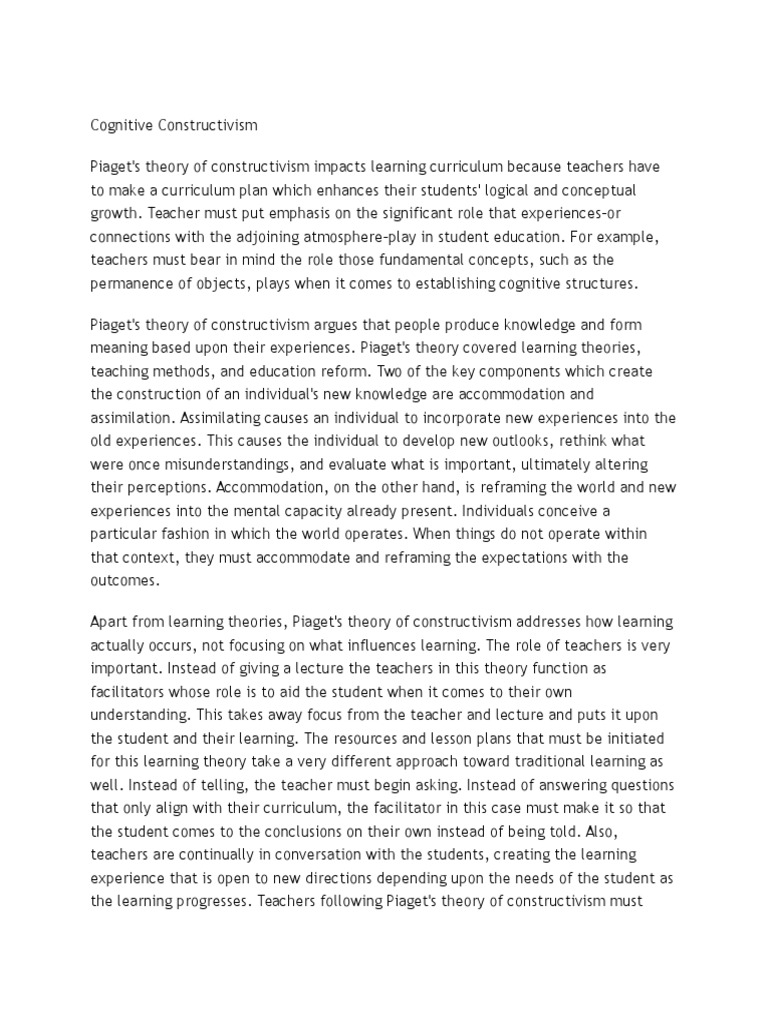 Cognitive Constructivism | PDF | Constructivism (Philosophy Of ...