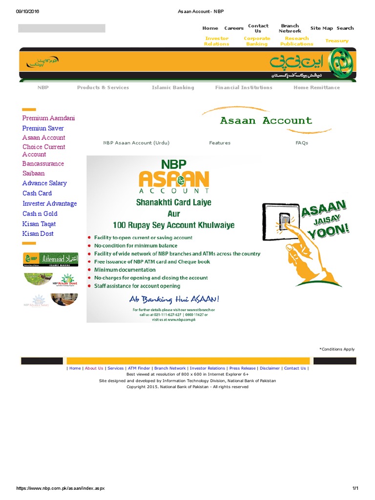Asaan Account - NBP | PDF