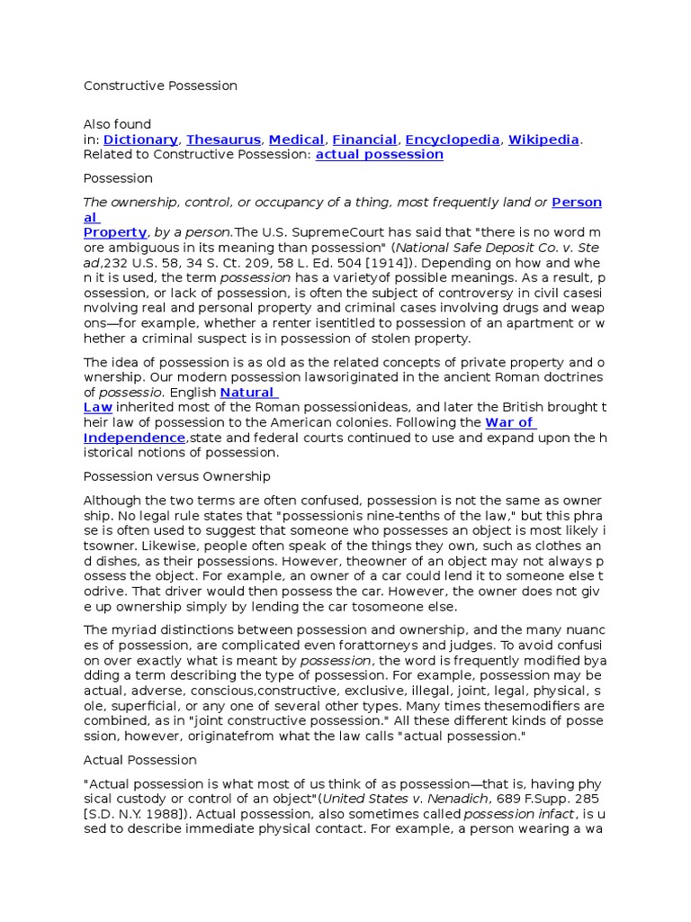 Constructive Possession | PDF | Possession (Law) | Property