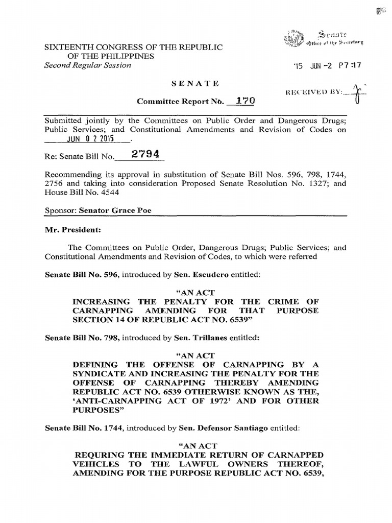 New Anti-Carnapping Law | PDF | United States Senate | Vehicles