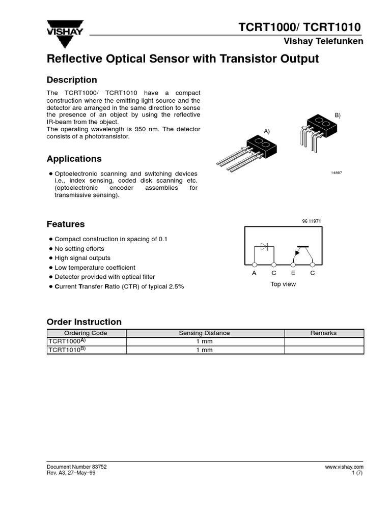 TCRT1000 PDF | PDF | Sensor | Electrical Engineering