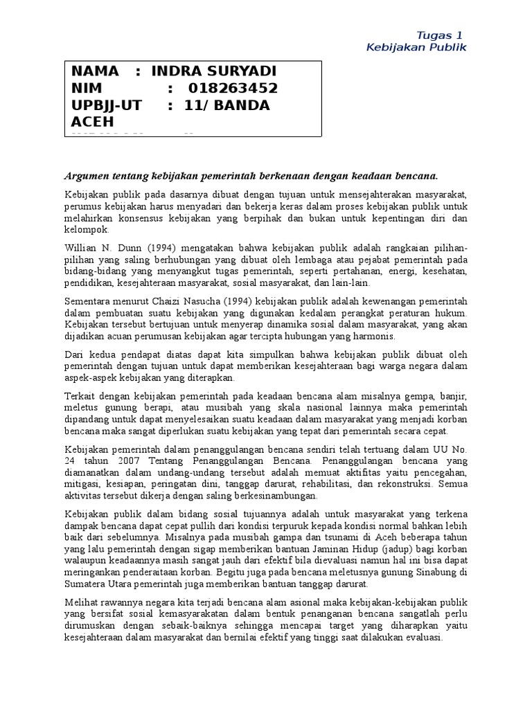 Tugas 1 Kebijakan Publik | PDF