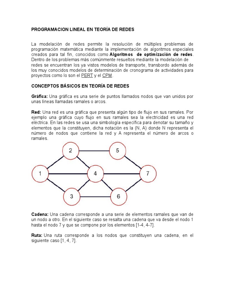 PL Teoria de Redes | Teoría de grafos | Programación lineal