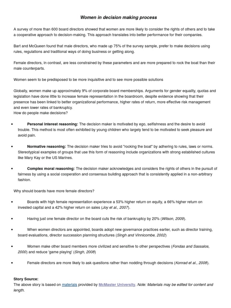 Women’s Impact on Board Decisions | PDF | Decision Making | Board Of ...