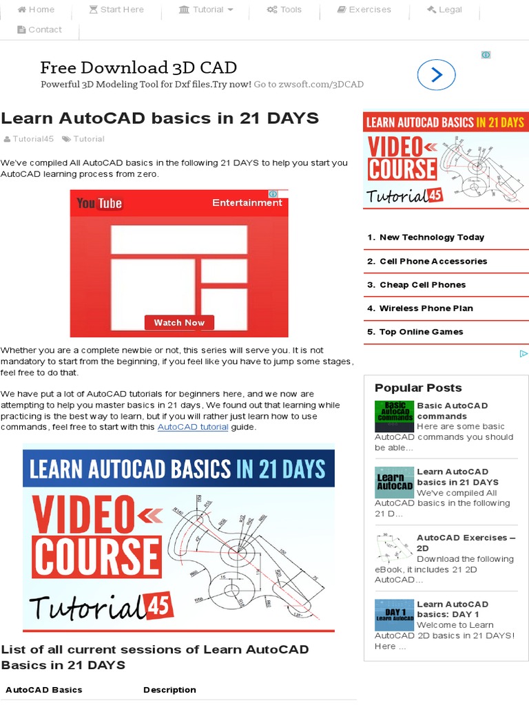 Learn AutoCAD Basics in 21 DAYS - Tutorial45 | PDF | Auto Cad | Circle