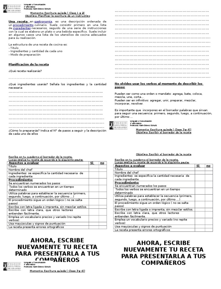 Escritura Guiada | PDF | Receta | Idiomas