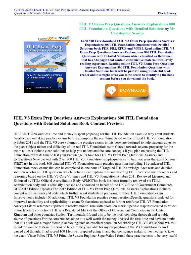 ITIL V3 Exam Prep: 800 Questions & Answers | PDF