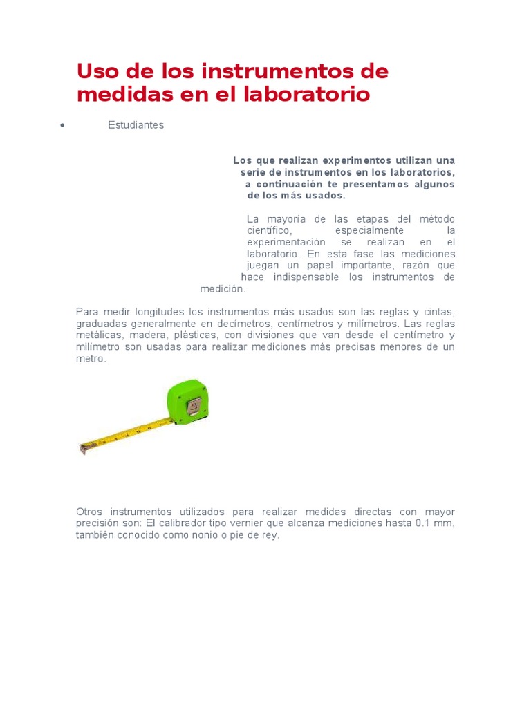 Uso de Los Instrumentos de Medidas en El Laboratorio | PDF | Volumen ...