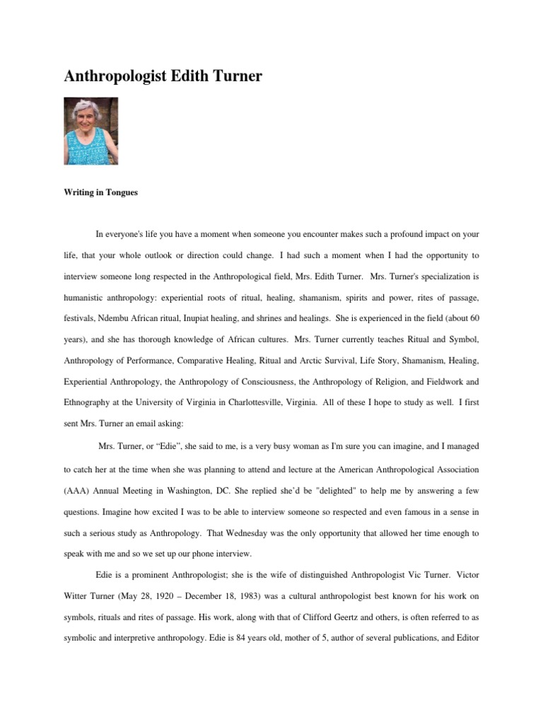 Anthropologist Edith Turner Full Original | PDF | Humanism | Anthropology