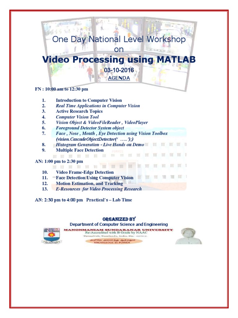 Video Processing Using MATLAB: One Day National Level Workshop On | PDF