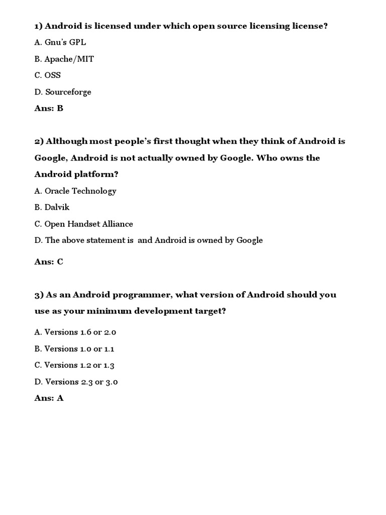 Android MCQ Questions and Answers | PDF | Android (Operating System ...
