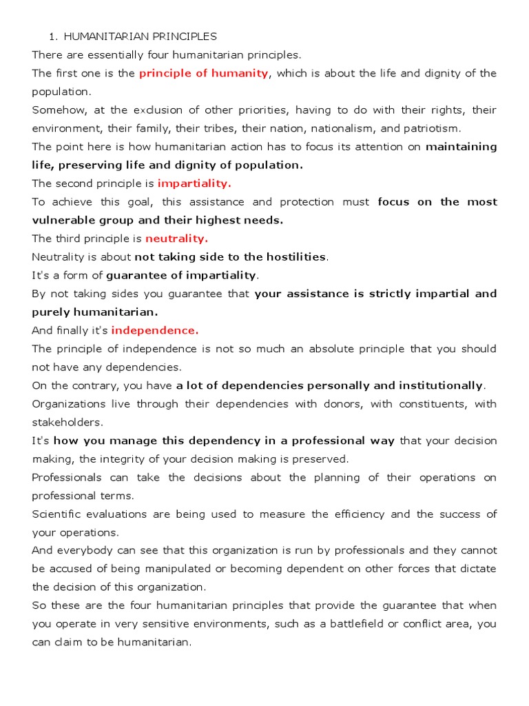001. the Humanitarian Principles and International Humanitarian Law ...