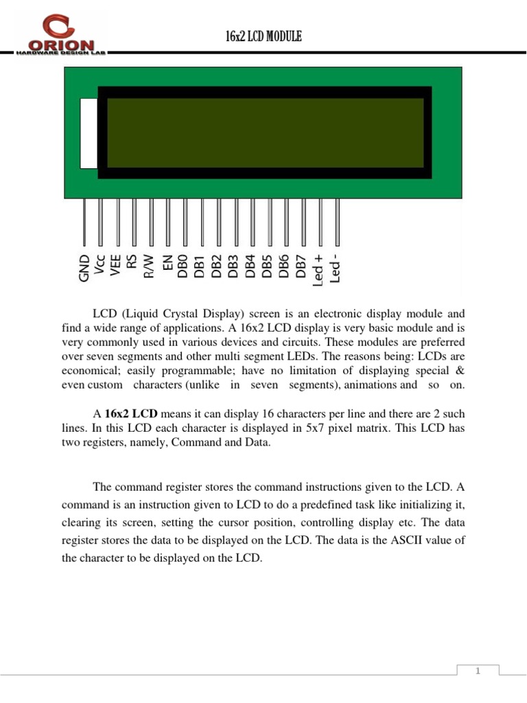 LCD Specs 16x2 | PDF