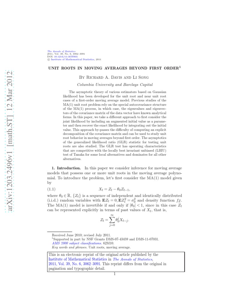 Columbia University and Barclays Capital: The Annals of Statistics 10. ...