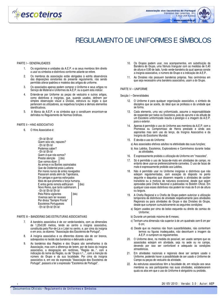 Regulamento Uniforme AEP | PDF | Bandeira | Roupas