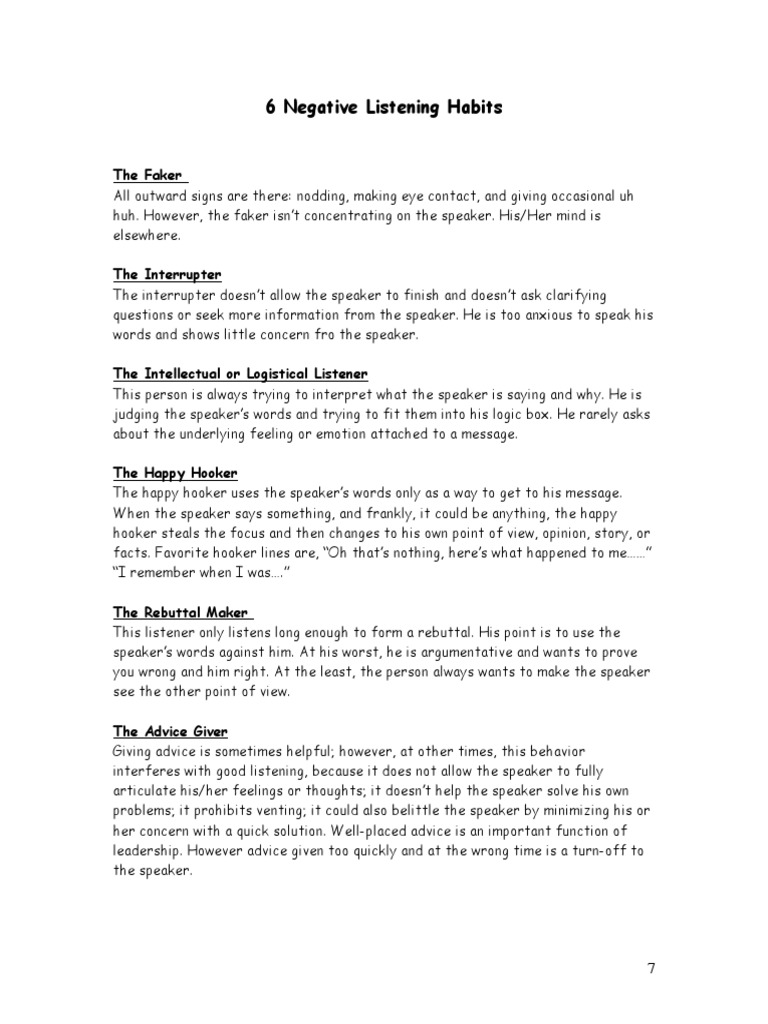 6 Negative Listening Habits | PDF