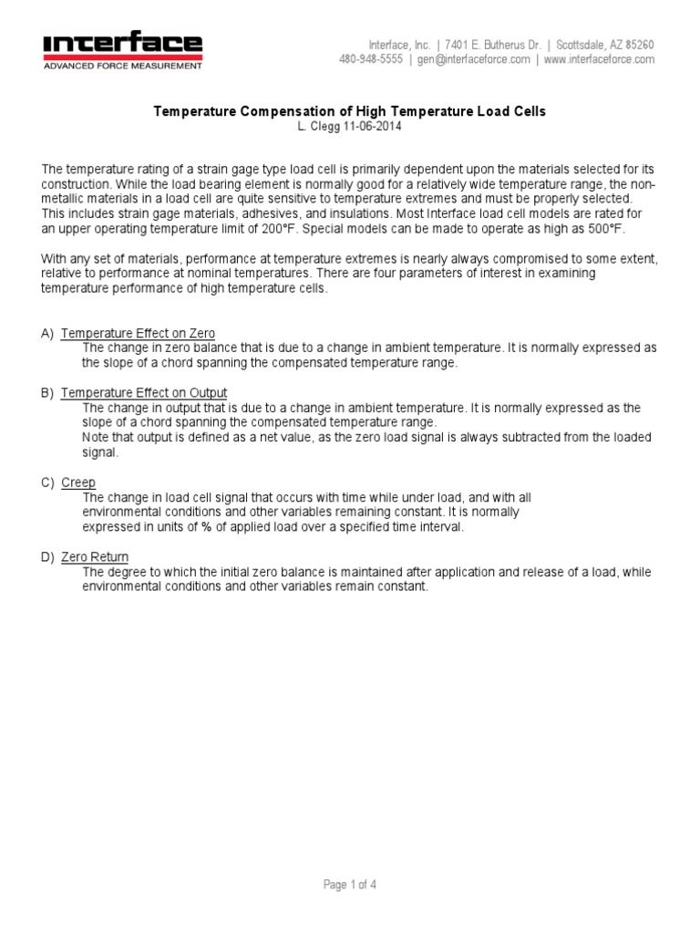 High Temperature Load Cell Performance | PDF | Creep (Deformation ...