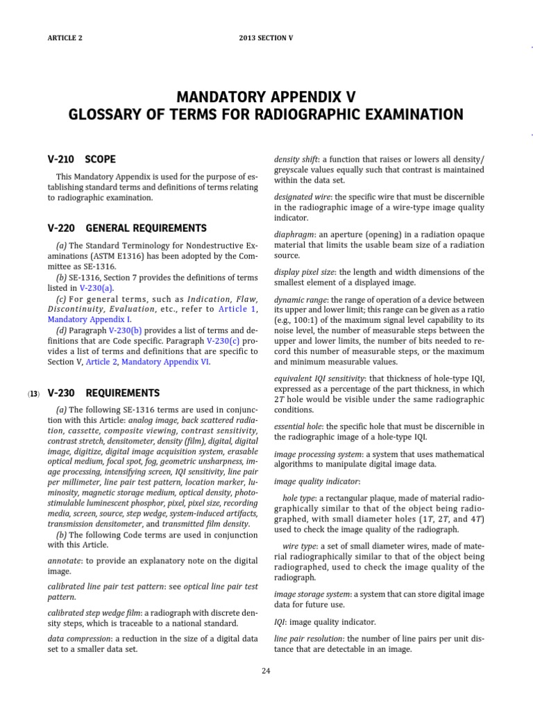 Mandatory Appendix V - Asme V | PDF | Optical Resolution | Radiography
