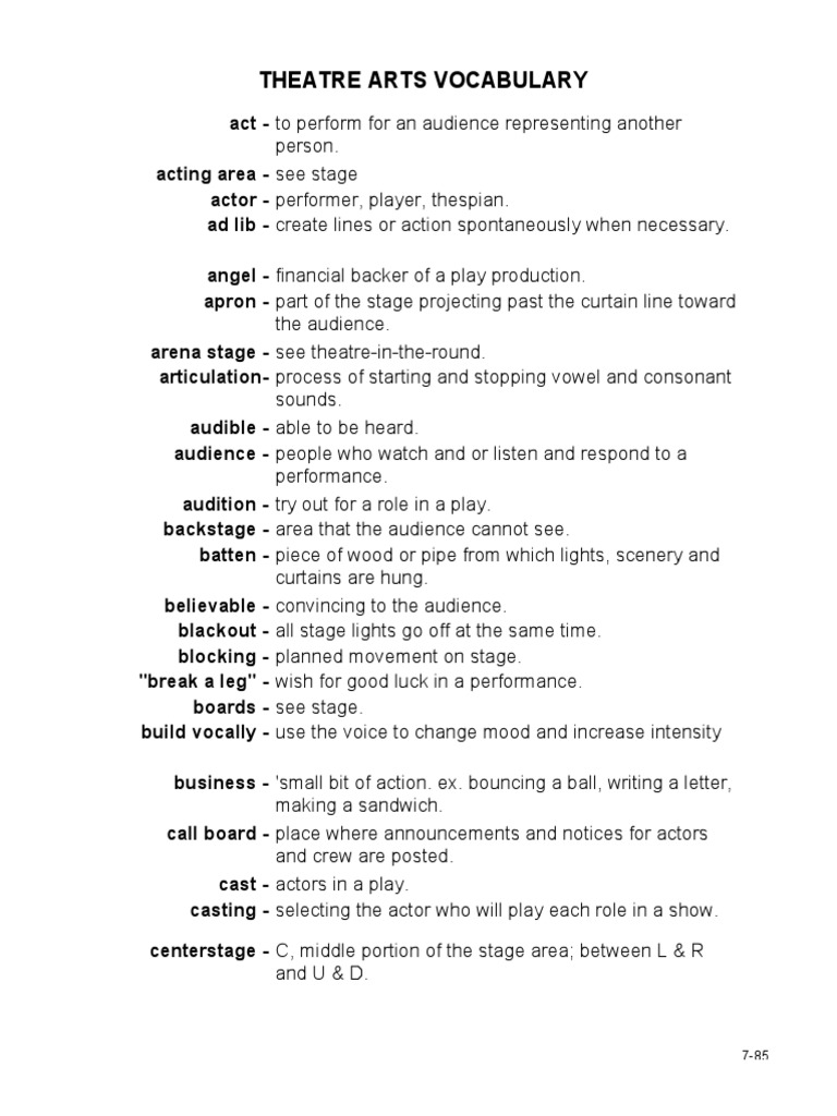 Theatre Arts Vocabulary List | PDF | Theatre | Actor