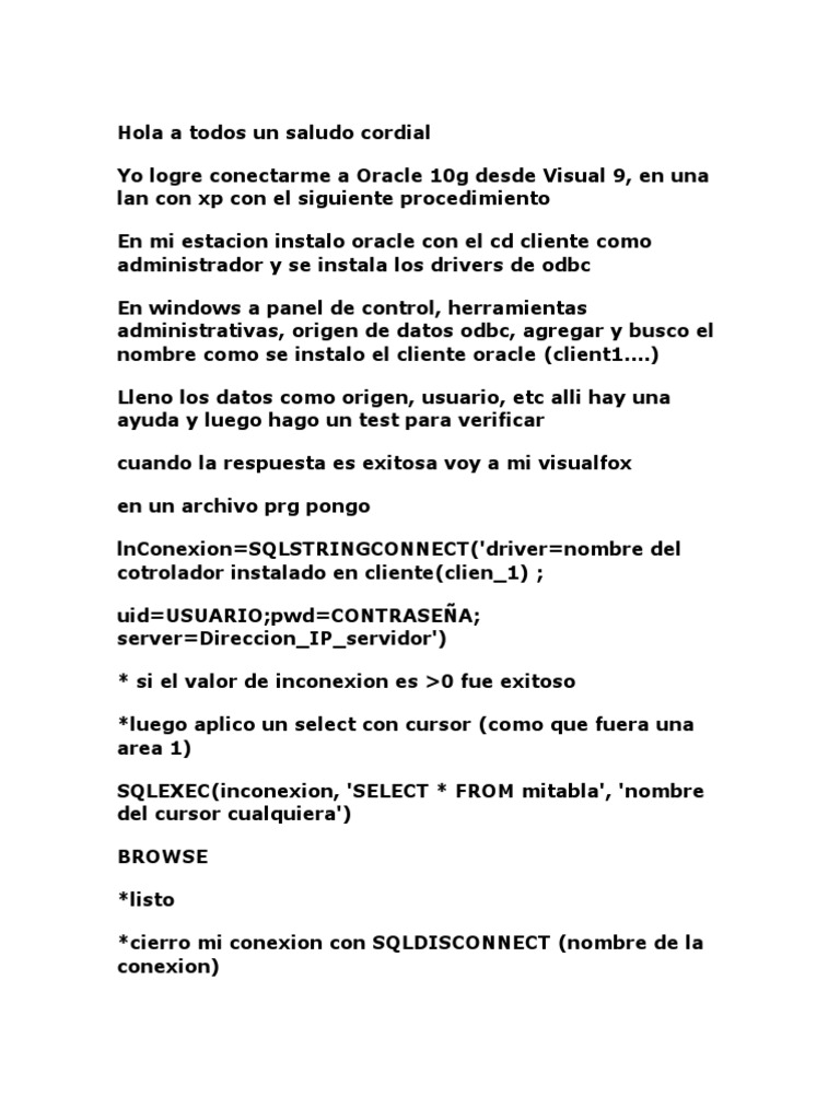 Conexion VFP Oracle | PDF | SQL | Tabla (base de datos)