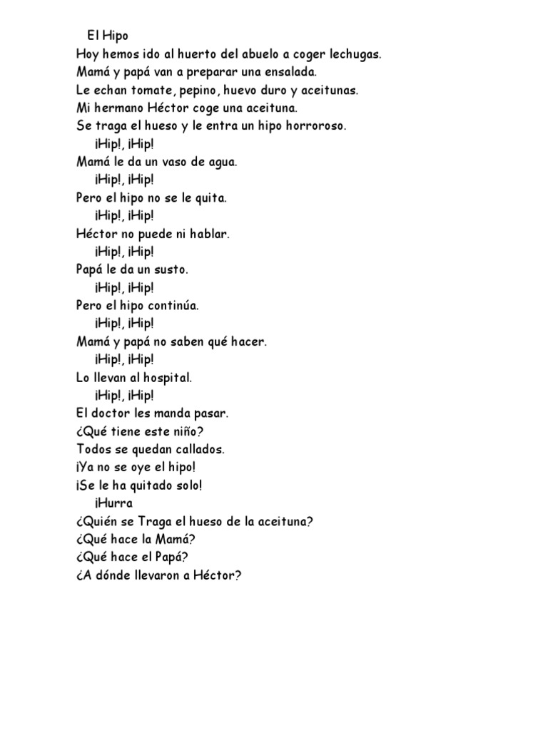El Hipo Lectura Comprensiva | PDF