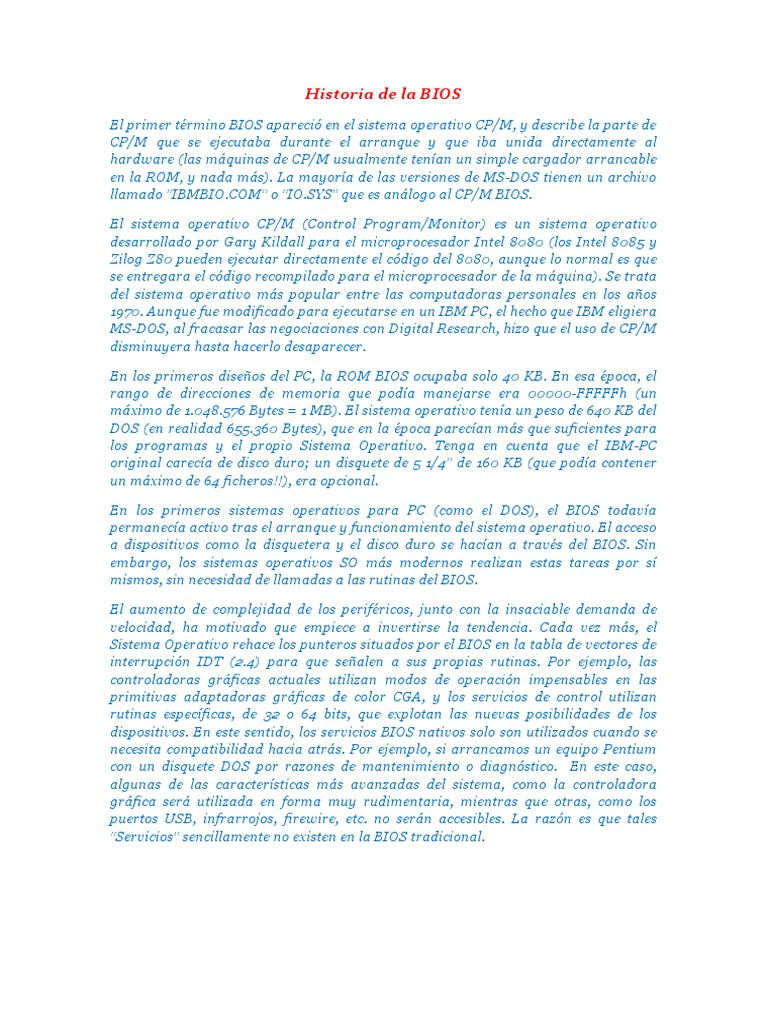 Historia de La BIOS | PDF | Bios | Memoria de sólo lectura
