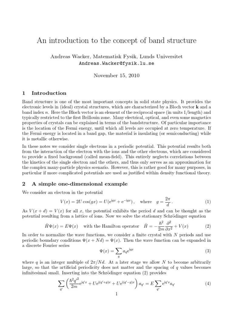 Introduction to Band Structure Concept | PDF | Electronic Band ...