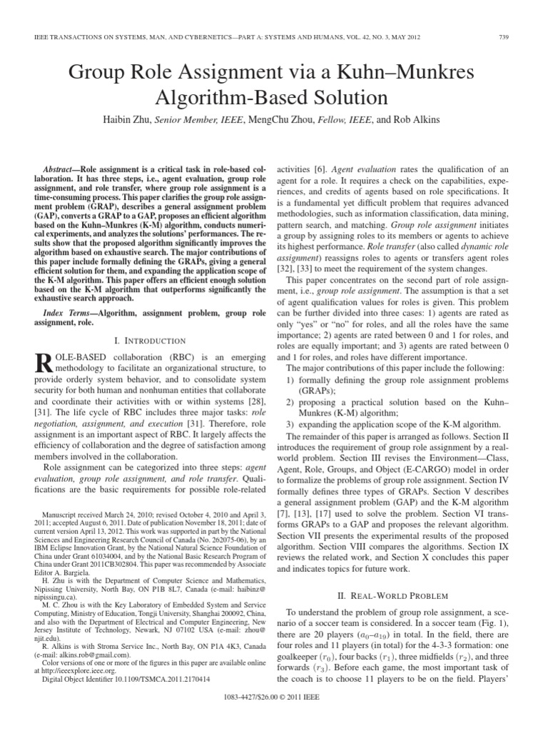 Group Role Assignment Via A Kuhn Munkres Algorithm Based Solution Pdf Matrix Mathematics 5295