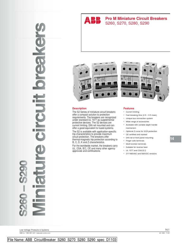 ABB CircuitBreaker S260 S270 S280 S290 Spec D1103 | PDF | Electric ...