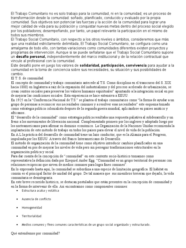Definición y Enfoque del Trabajo Comunitario | PDF | Comunidad ...